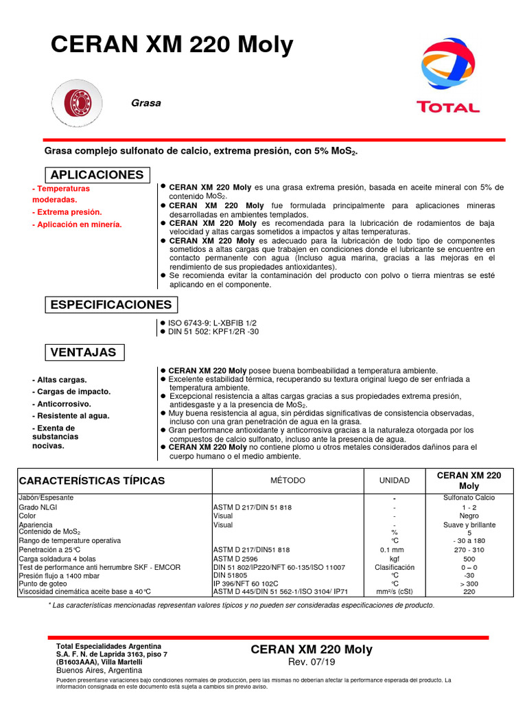 05 Ceram XM 220 Moly | PDF | Agua | Materiales
