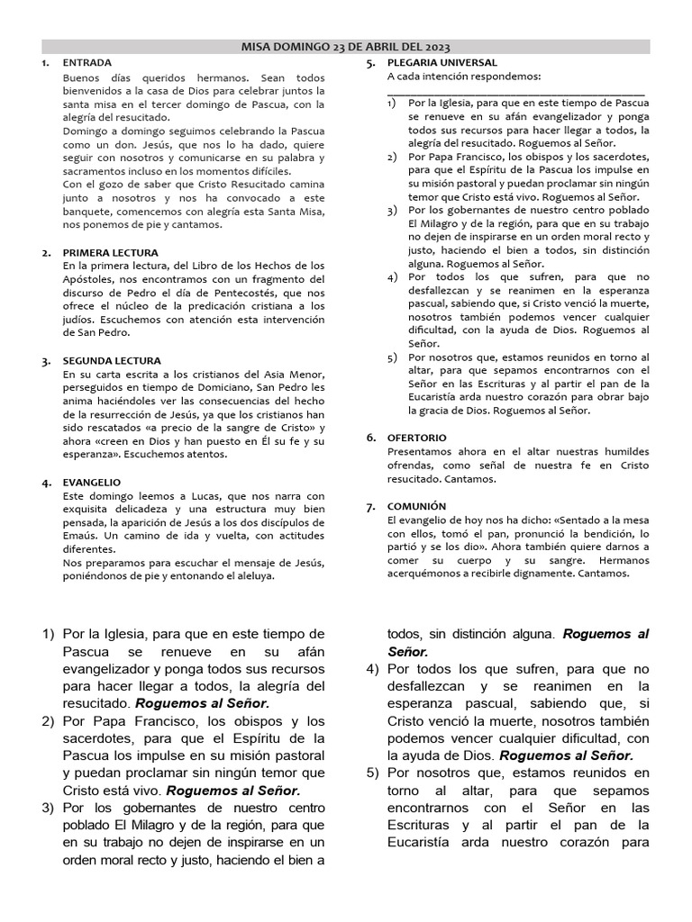 Misa Domingo 23 de Abril Del 2023 | Descargar gratis PDF | Misa (liturgia) | eucaristía