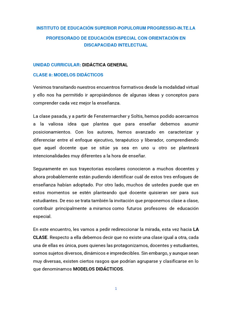 Clase 8 Modelos Didácticos | PDF