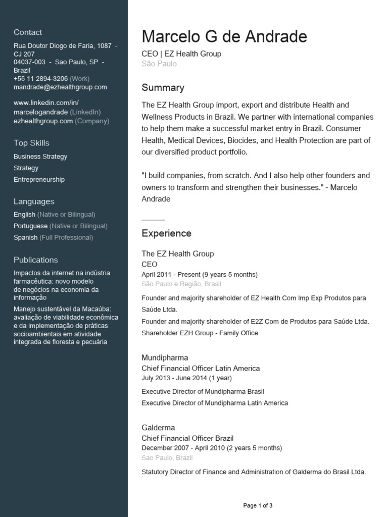 CV Marcelo G de Andrade | PDF | Sanofi | Brazil