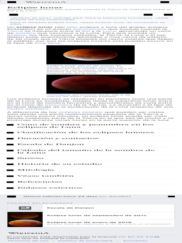 Eclipse Lunar - Wikipedia, La Enciclopedia Libre | PDF | Eclipse solar ...