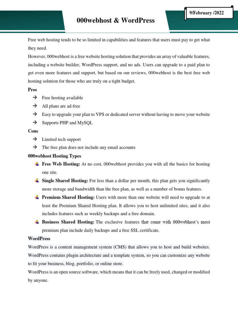 Notes Lecture 36 000webost & WordPress | PDF | Word Press | Websites