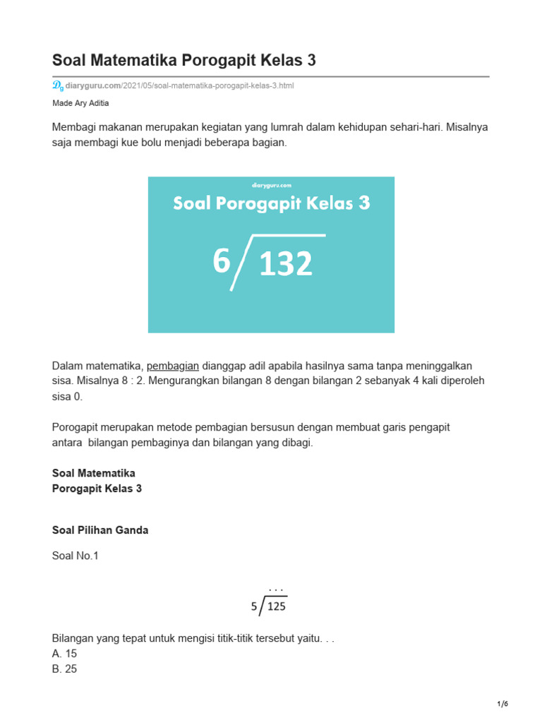 Soal Matematika Porogapit Kelas 3 | PDF
