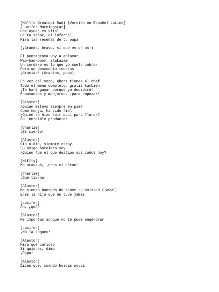 Hell's Greatest Dad Español Latino Letra | PDF