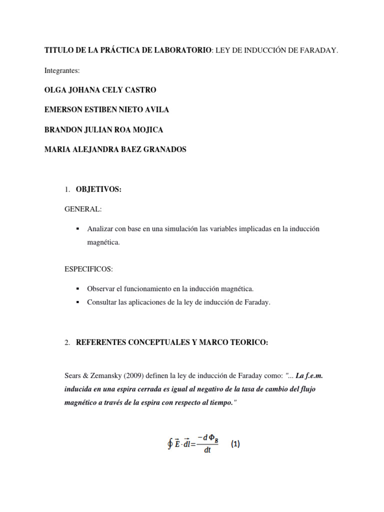 Laboratorio de Faraday | PDF | Inducción electromagnética | Corriente eléctrica