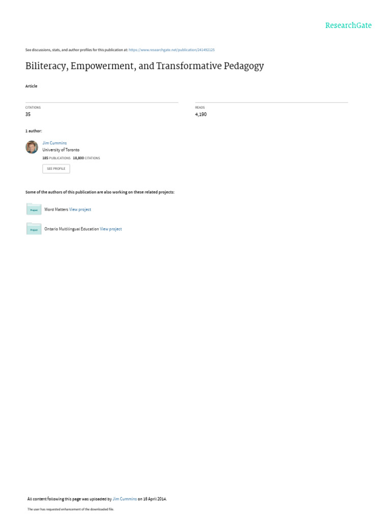 Biliteracy Empowerment and Transformative Pedagogy | PDF ...