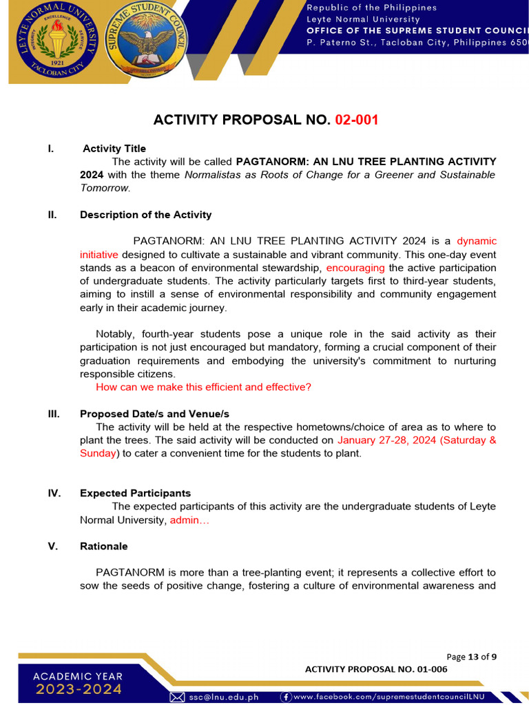 Activity Proposal TreePlanting | PDF | Sustainability | Natural Environment