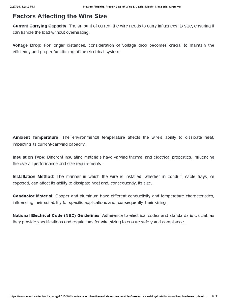 How To Find The Proper Size of Wire & Cable - Metric & Imperial Systems ...