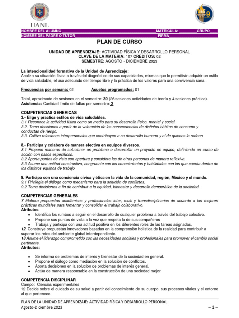 Plan Curso Afydp Ago-Dic-23 | PDF | Evaluación | Aprendizaje
