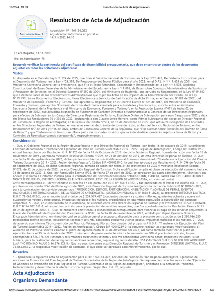 Resolución de Acta de Adjudicación | PDF | Gobernancia | Gobierno