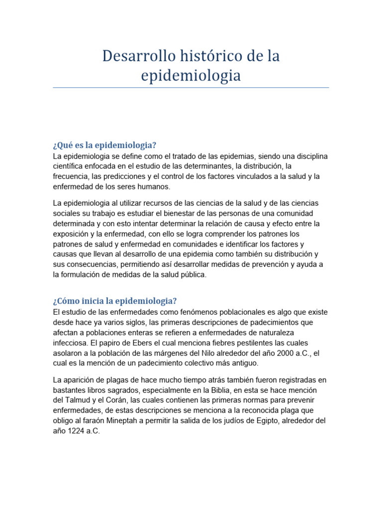 Desarrollo Histórico de La Epidemiologia | PDF | Epidemiología ... Desarrollo Histórico de La Epidemiologia | PDF | Epidemiología ...