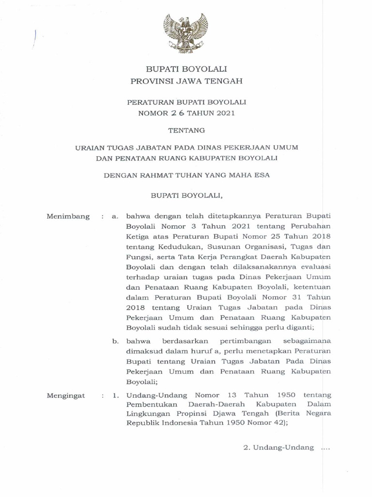 Perbub Urtug Dpu PR No. 26 Tahun 2021 | PDF