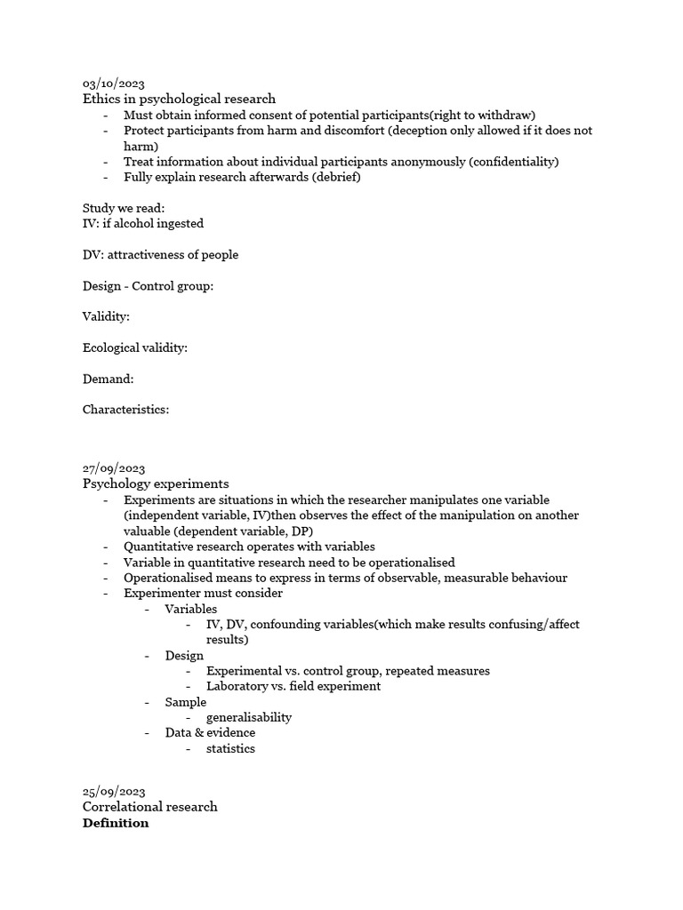 Psych Notes Unit 2 - Psychological Research | PDF