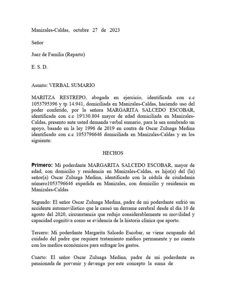 Demanda Verbal Sumario (Maritza) | PDF