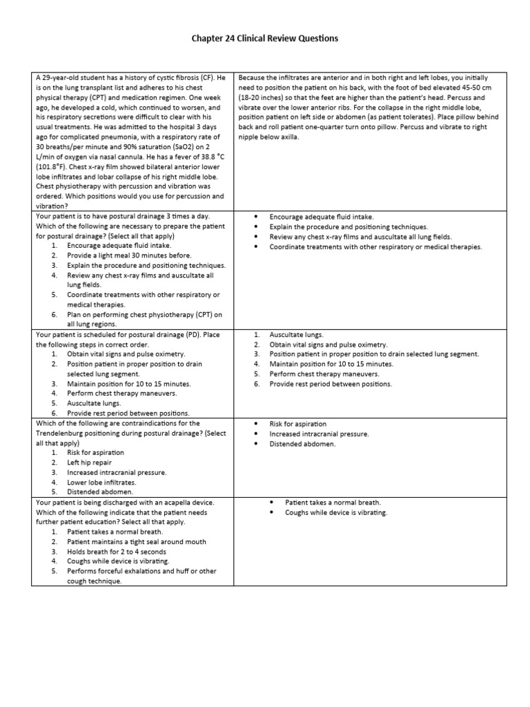 Chapter 24 Clinical Review Questions | PDF | Pulmonology | Medicine