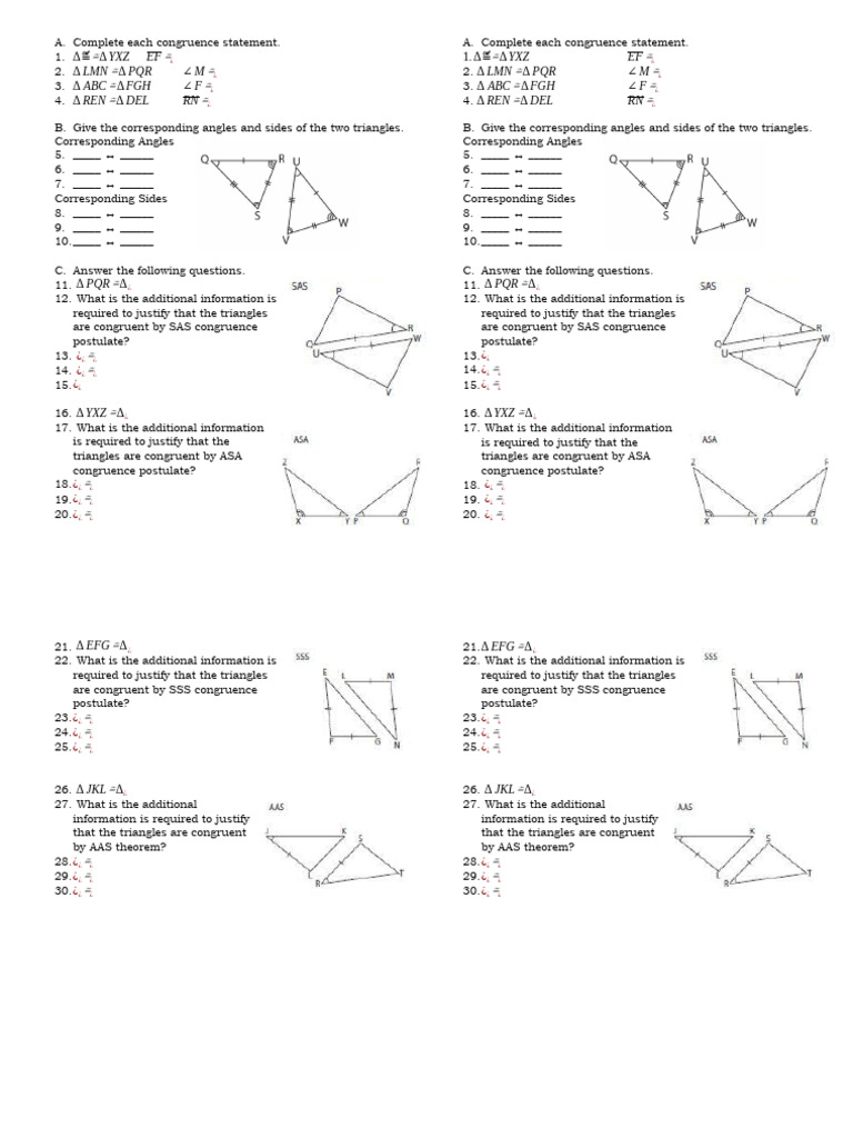 Quiz # 1 Triangle Congruence | PDF