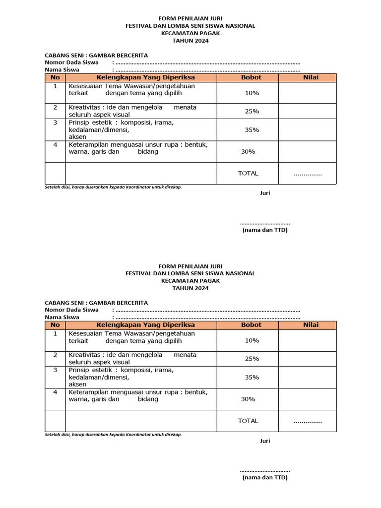 Form Penilaian Juri | PDF