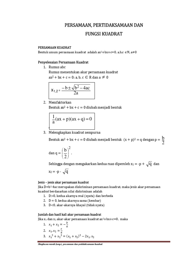 Adoc - Pub Penyelesaian Persamaan Kuadrat 1 Rumus ABC Rumus M | PDF