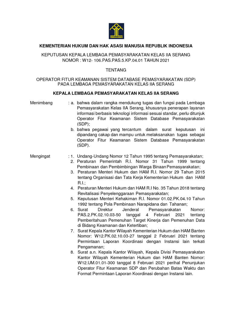 Contoh-Sk Operator Fitur Keamanan SDP Lapas Serang | PDF