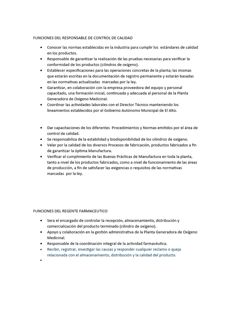 Funciones Del Responsable de Control de Calidad | PDF