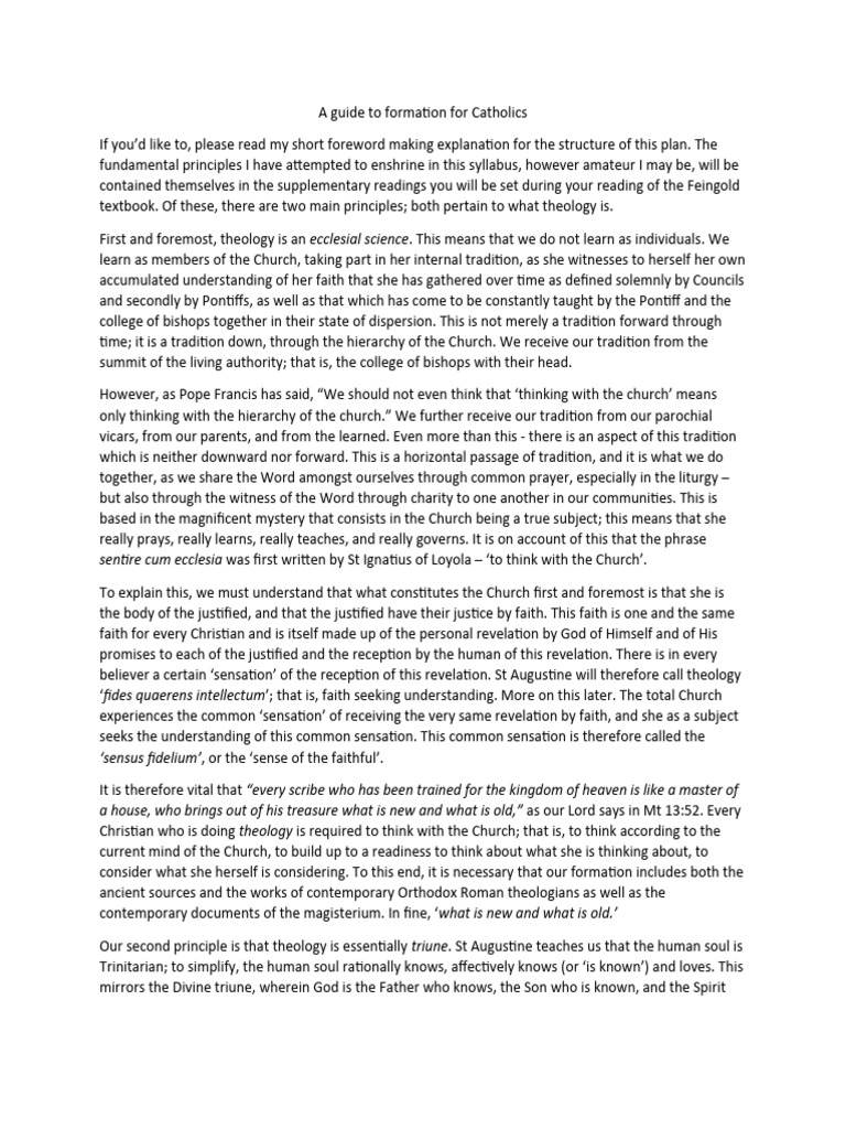 Catholic Theology Formation Guide | PDF | Prayer | Trinity