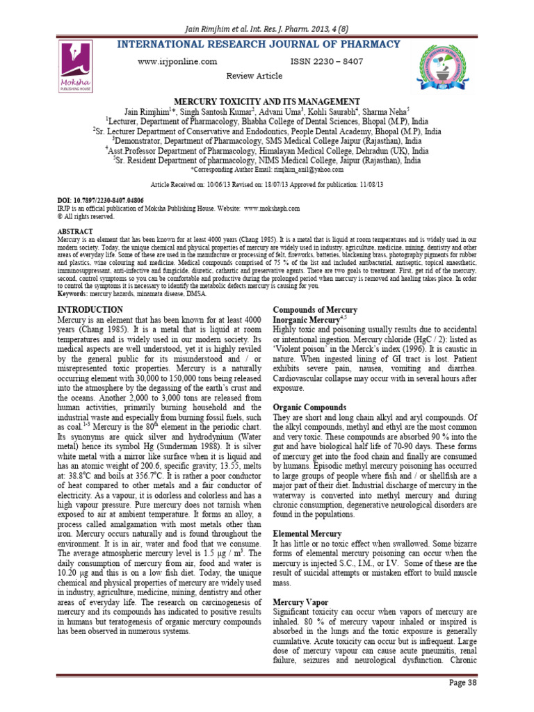 Mercury Toxicity and Its Management | PDF