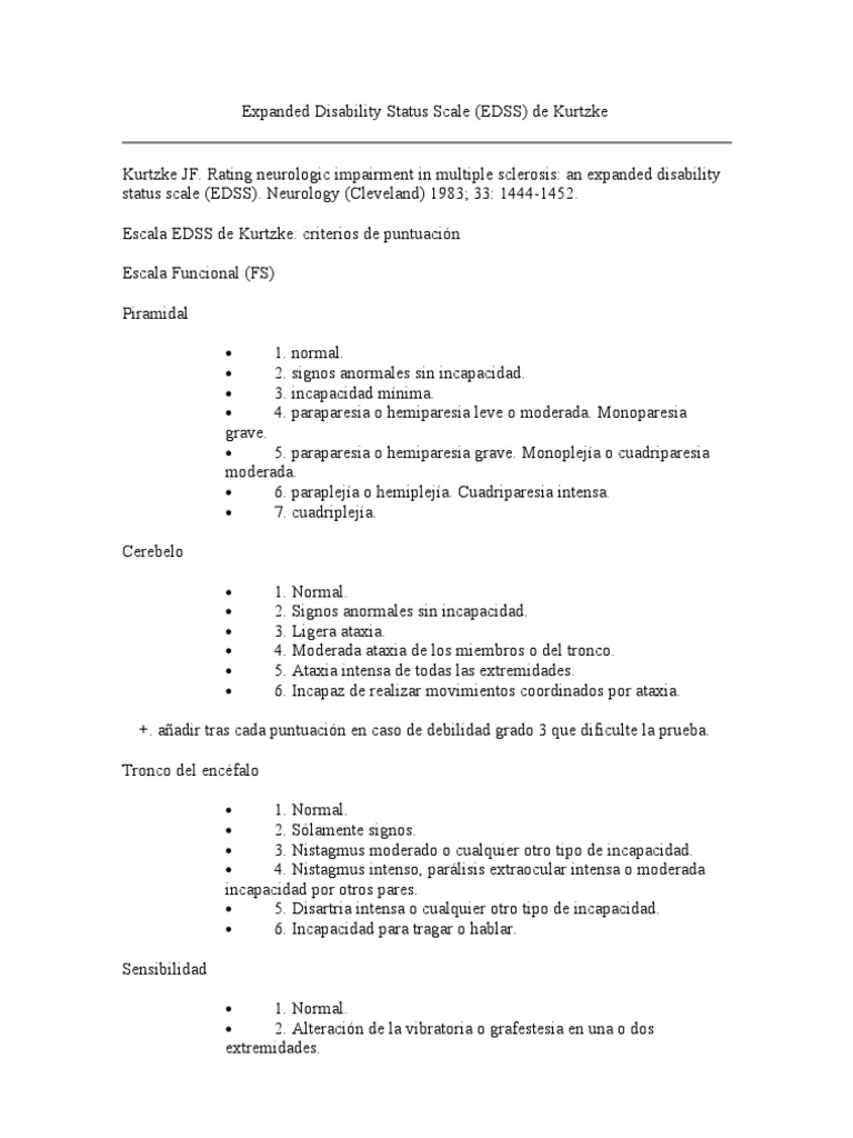 Expanded Disability Status Scale (EDSS) | PDF | Experiencia subjetiva ...
