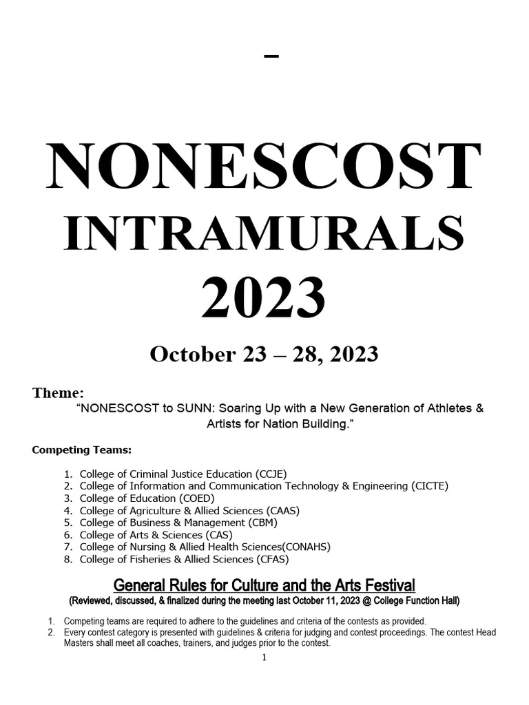 NONESCOST Intramurals 2023 Guidelines | PDF | Songs | Dances