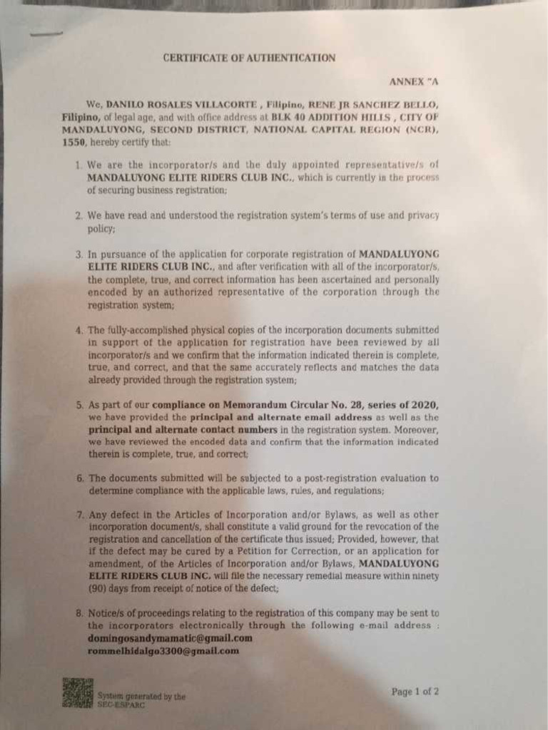 Certificate of Authentication | PDF