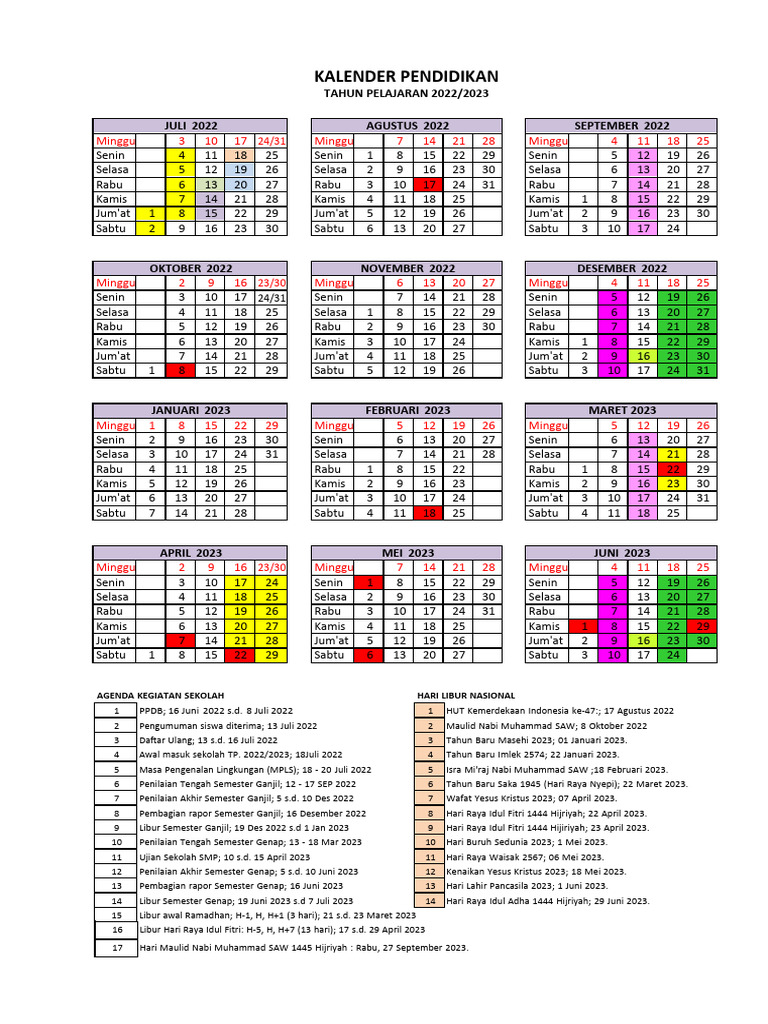 Kalender Pendidikan Genap 2022-2023 | PDF
