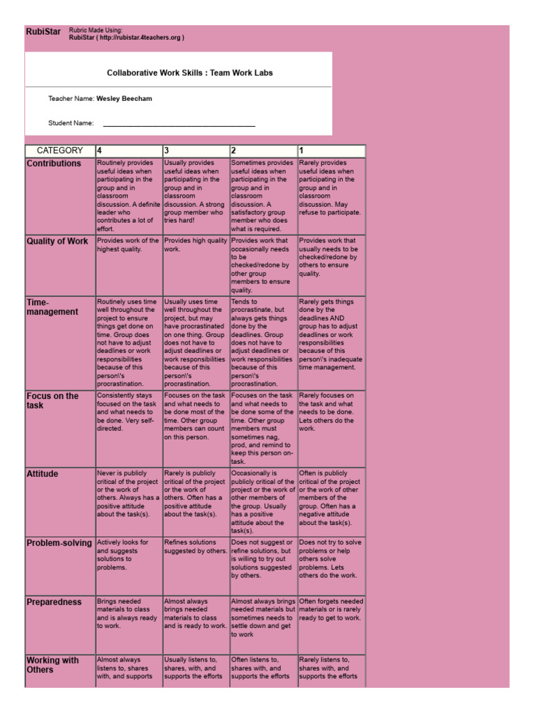 Wesley Beecham Team Work Labs | PDF | Language Arts & Discipline | Self ...