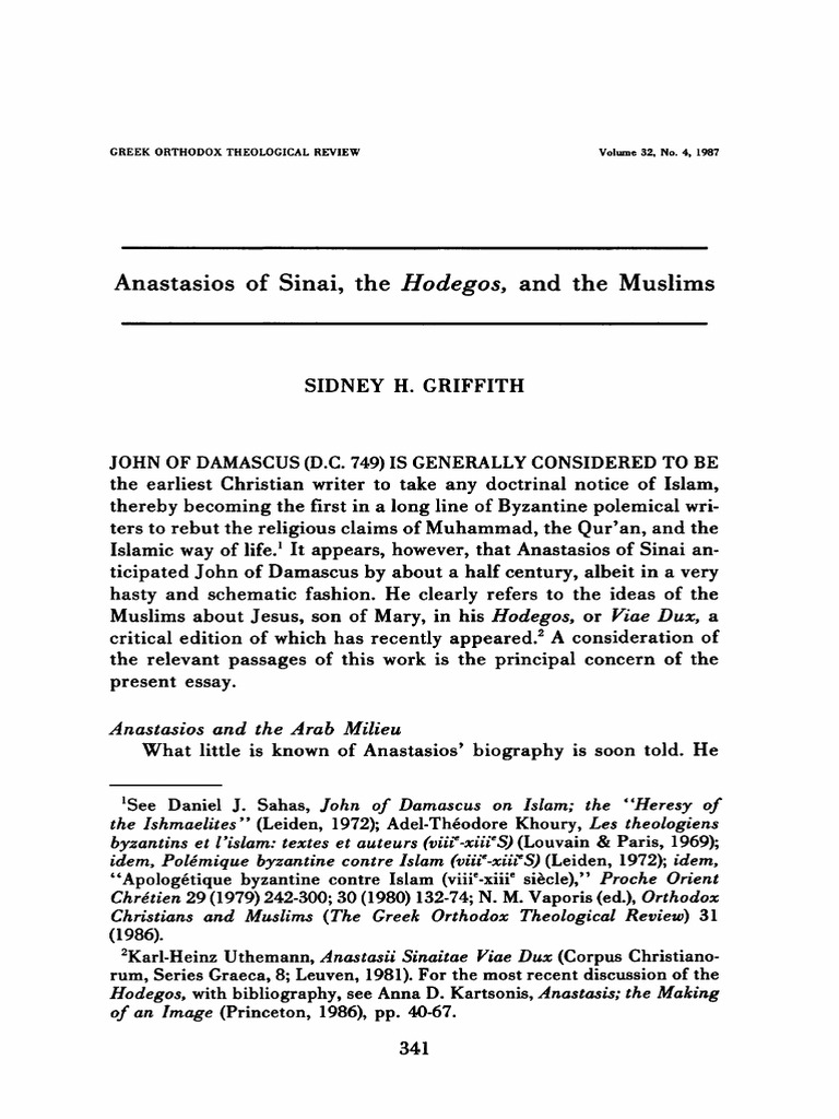 Griffith, Anastasios of Sinai, The Hodegos and The Muslims | PDF ...