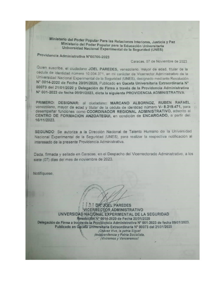 A, PROVIDENCIA ADMINISTRATIVA 2023 DR RUBEN MARCANO | PDF