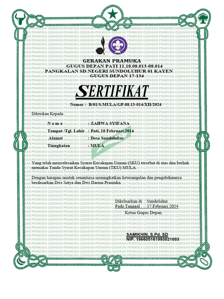 Piagam SKU Siaga Mula | PDF