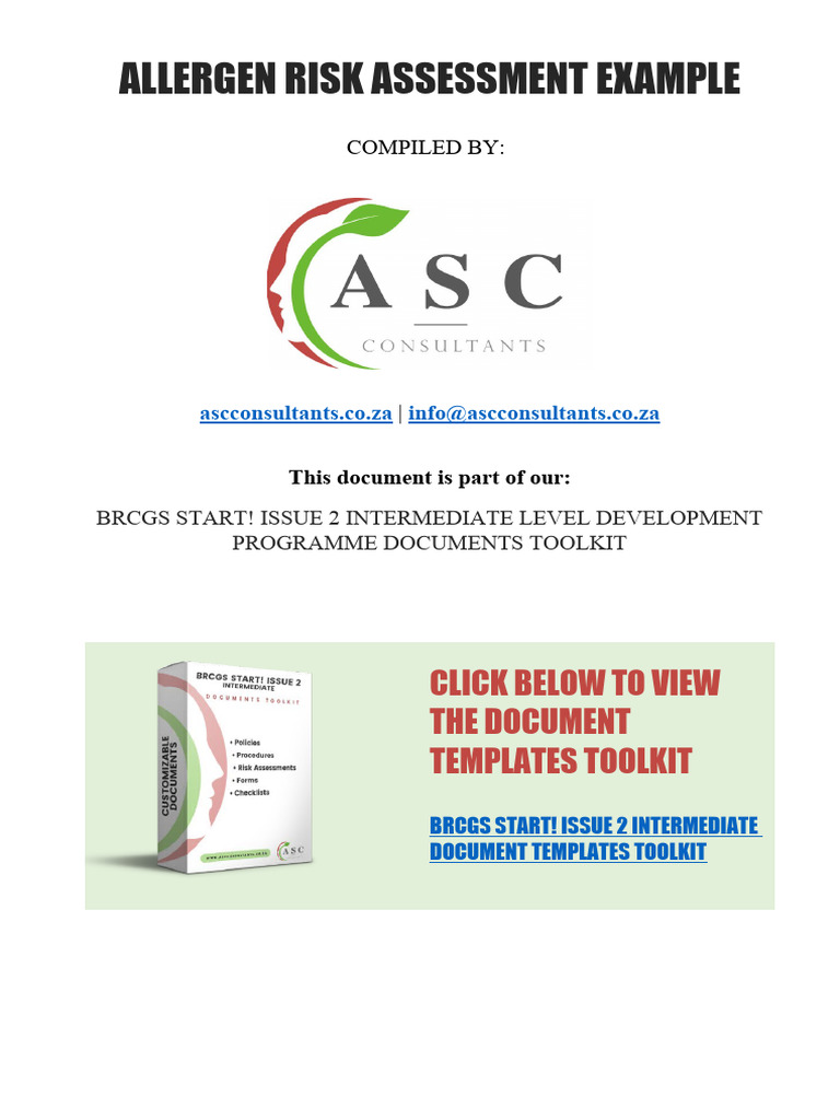 Kate BRCI090 Allergen Risk Assessment | PDF | Risk | Risk Assessment