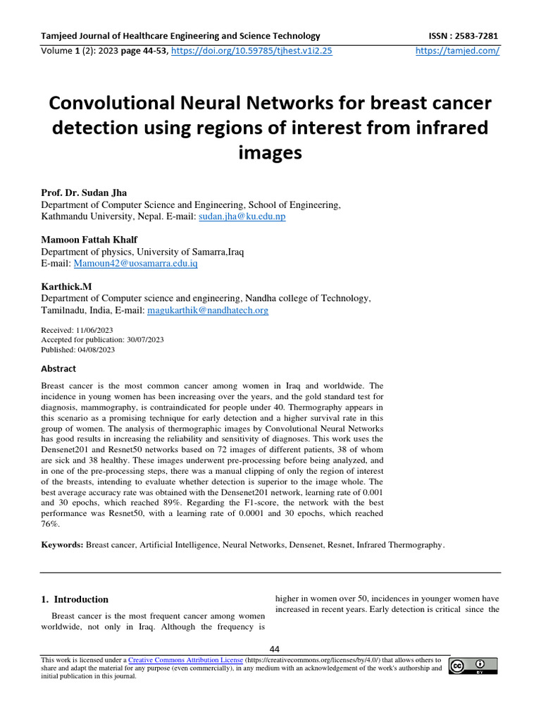 Convolutional Neural Networks For Breast Cancer Detection Using Regions ...