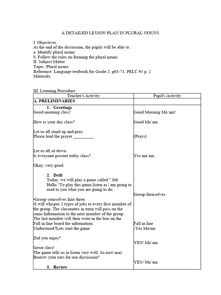 Lesson Plan 3 | PDF | Plural | Noun