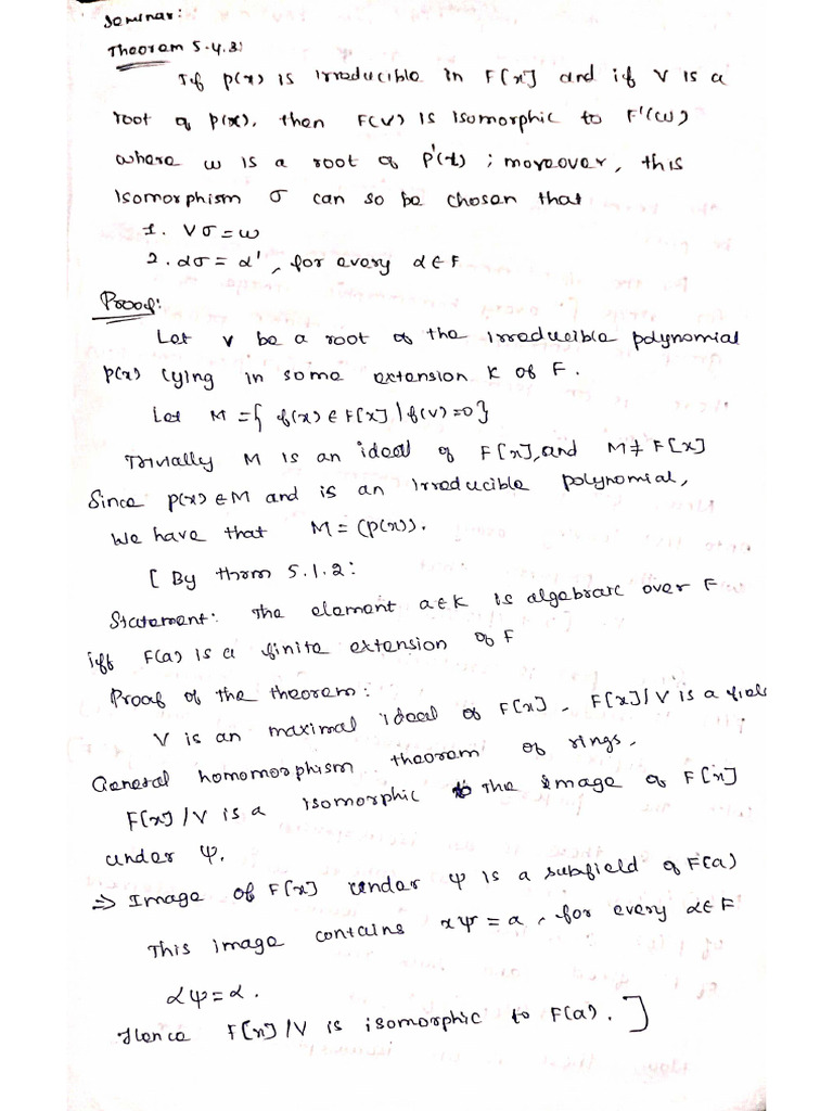 Algebra Seminar Theorem 5.4.3 | PDF