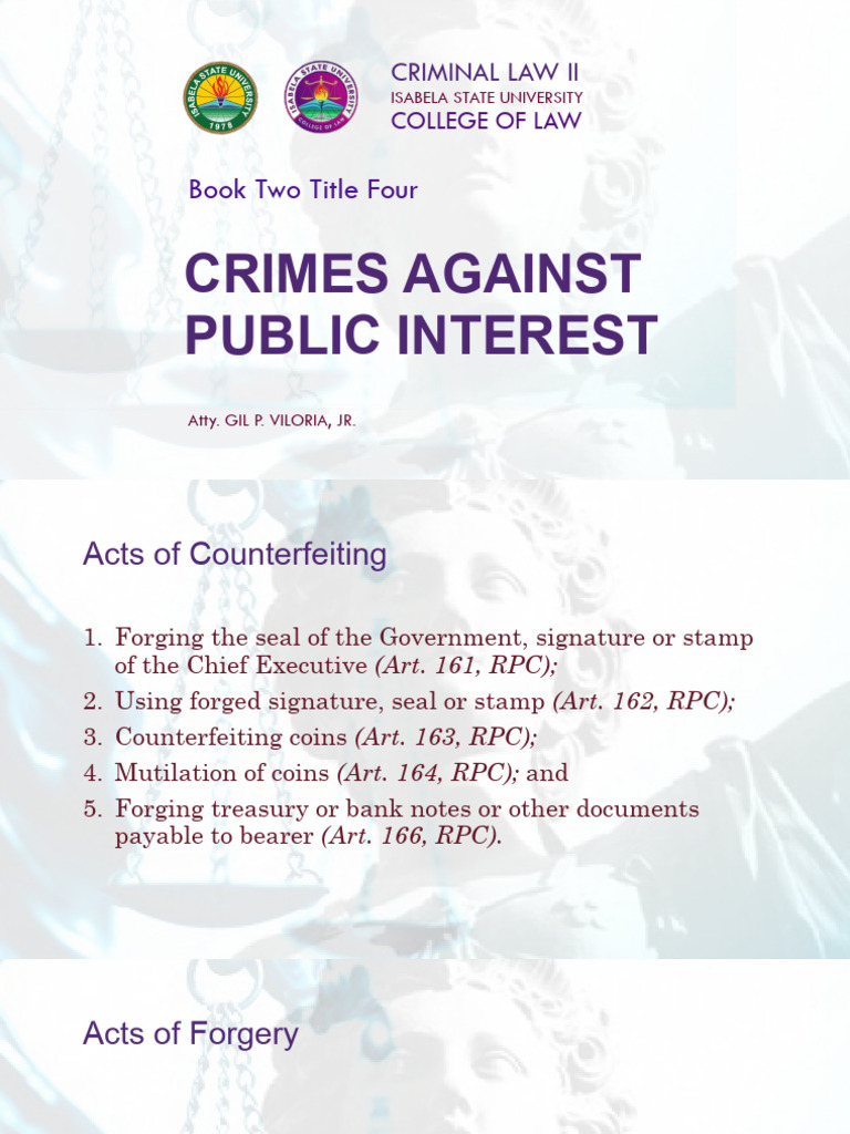 04 Book 2 Title Four Crimes Against Public Interest | PDF | Forgery | Coins