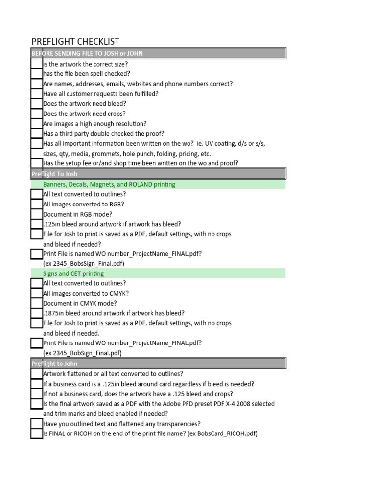 Preflight Checklist for Print Files | PDF | Business | Art
