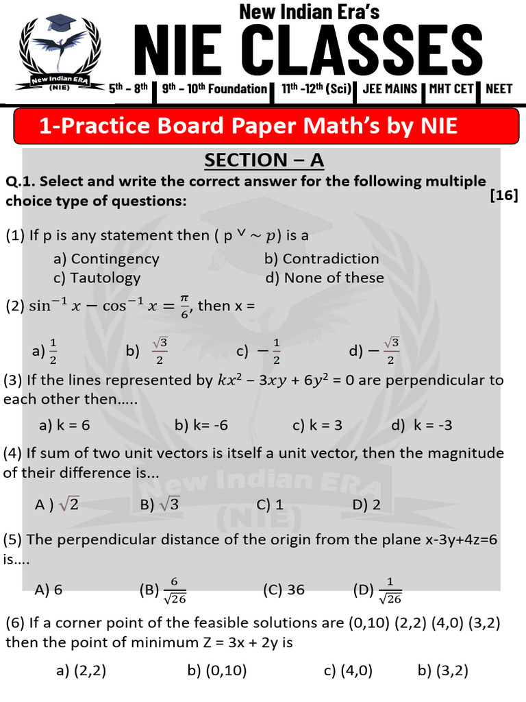 Maths Paper Paper NIE | PDF