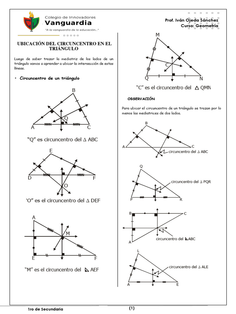 Ficha 8 - GEO (1ro de Sec) | PDF | Triángulo | Geometría triangular