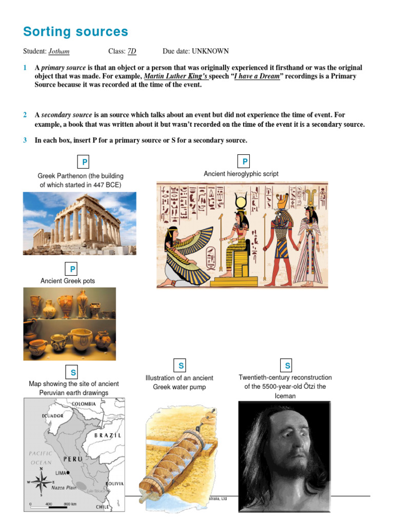 Sorting Primary and Secondary Sources | PDF