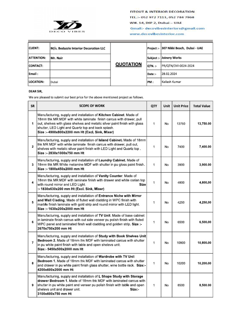 Joinery Quatation | PDF
