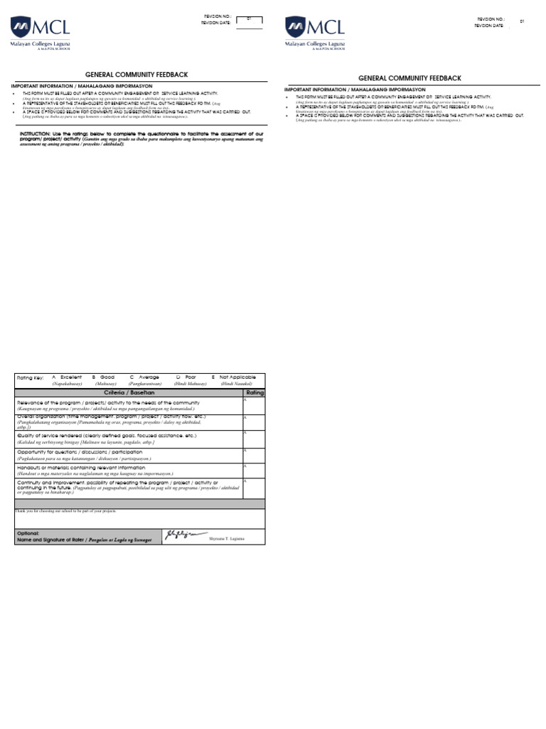 Community Feedback Form | PDF