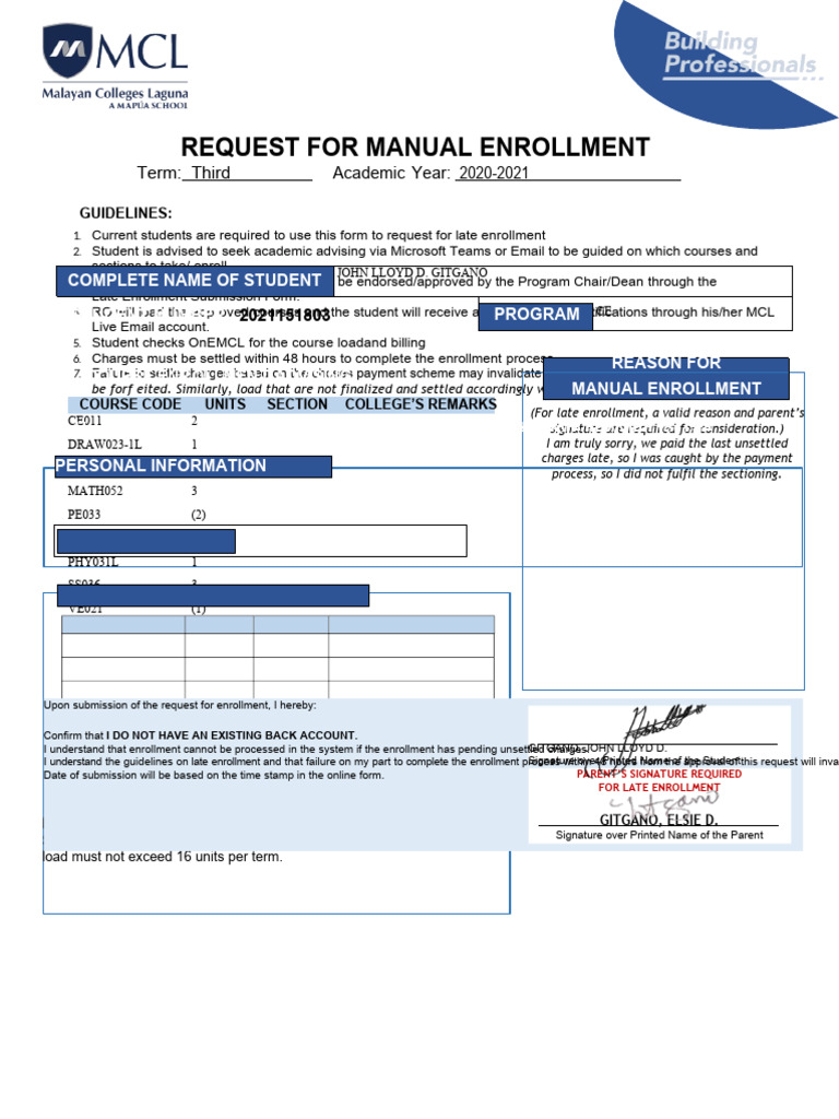 Late Enrollment Request Guidelines | PDF