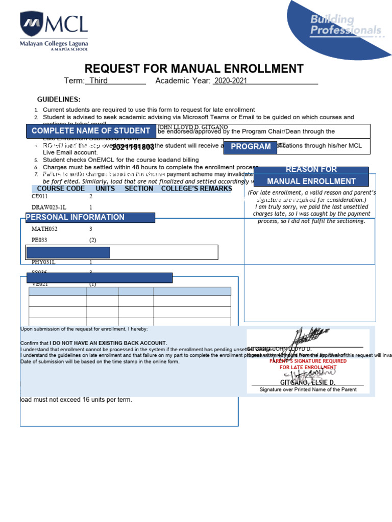 2021 Revised Late Enrollment Request Fillable Form | PDF