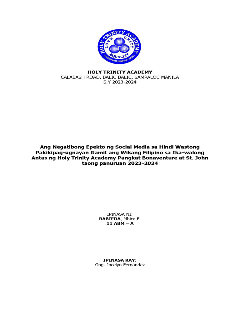 Ang Negatibong Epekto NG Social Media Sa Hindi Wastong Pakikipag-Ugnayan Gamit Ang Wikang ...