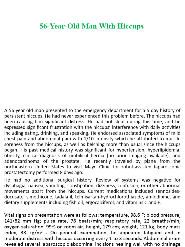 Persistent Hiccups in a 56-Year-Old Man | PDF | Vagus Nerve | Clinical ...