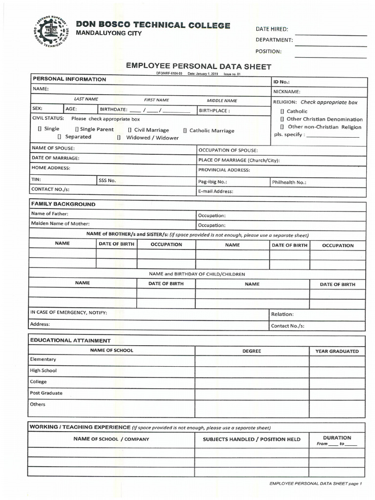 EMPLOYEE-DATA-SHEET | PDF